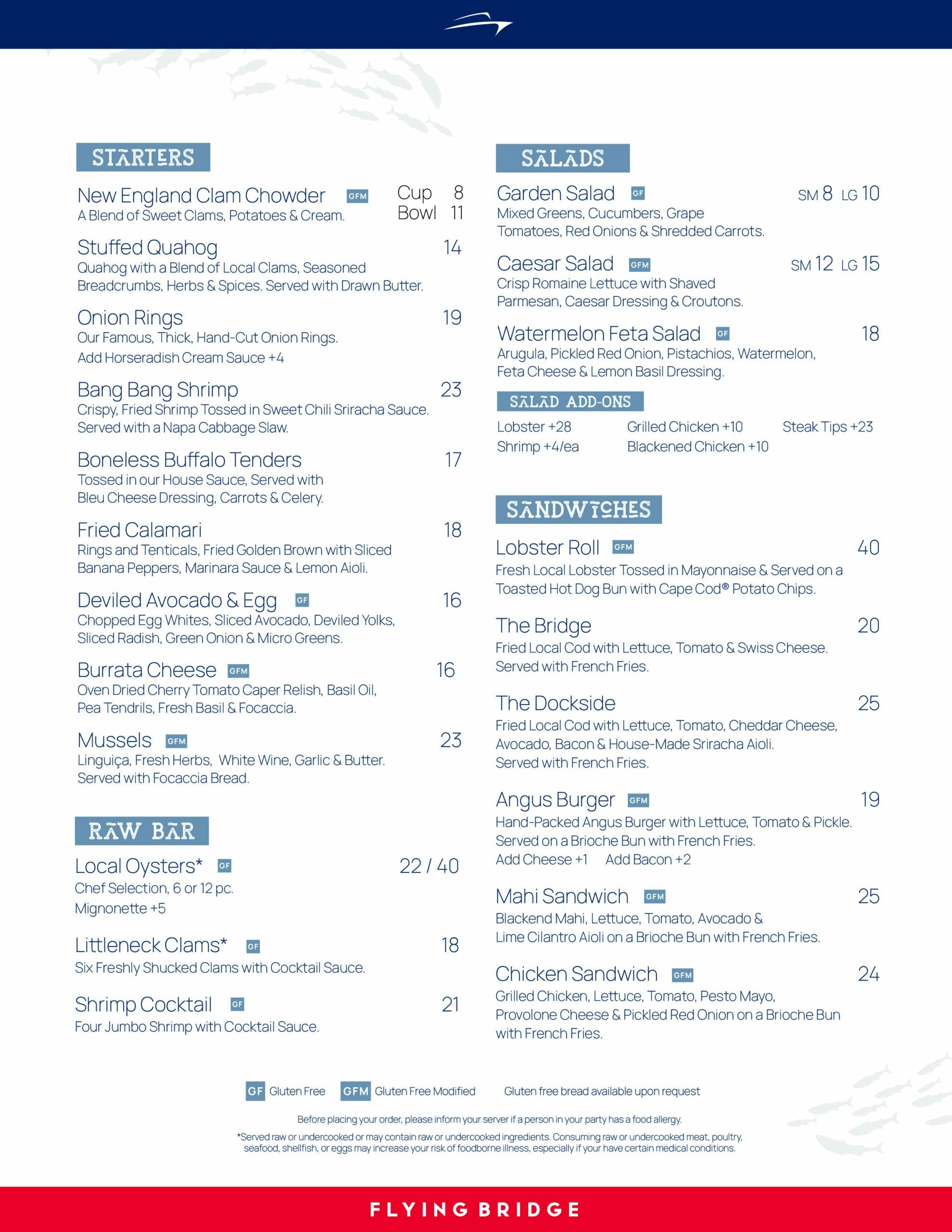 Menu - Flying Bridge Restaurant